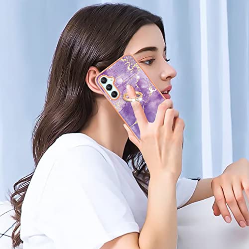 Monwutong Slim Fit Phone Case for Samsung Galaxy A24 4G,Shiny Ring Kickstand Case for Girls,with Camera Lens and Screen Protection Case for Samsung Galaxy A24 4G,ZHDD Purple