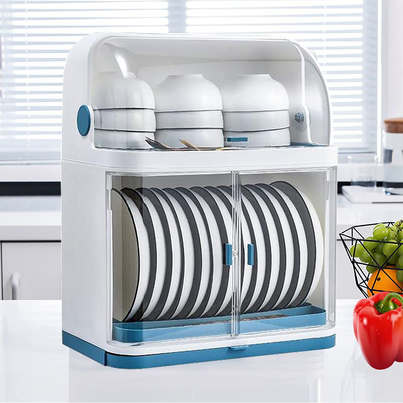 BhshuidlS Dish Drying Rack 2 Tier Dish Drying Rack for Kitchen Counter, Kitchen Dish Dryer Rack with Cover for Dishes Plates Storage