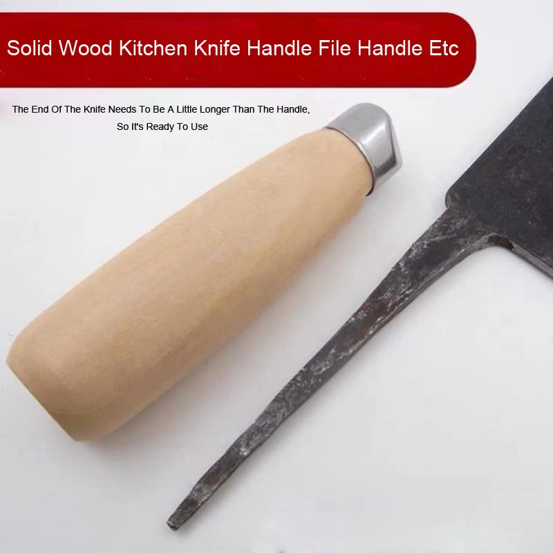 TorSor 2 Pack Kitchen Knife Handle Replacement Wooden Round Grip for Chinese Chef's Knives Vegetable Meat Cleaver Bone Chopper Japanese Cutter Repair Scales DIY Parts