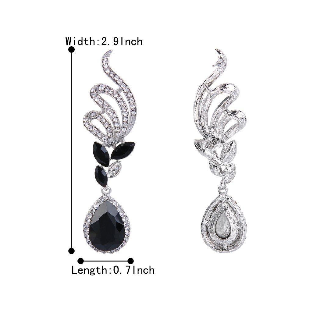BriLove Wedding Bridal Dangle Earrings for Women Elegant Crystal Vine Leaf Teardrop Earrings Silver-Tone Black