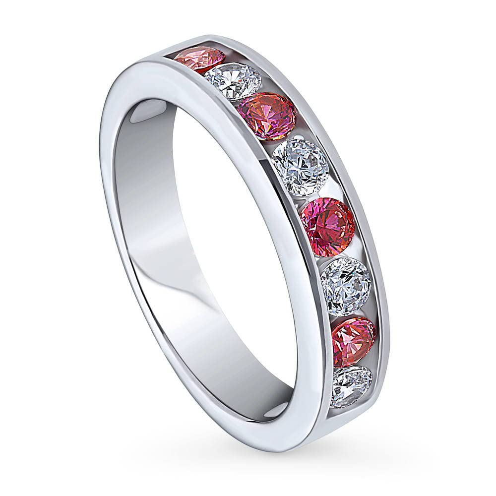 BERRICLE Sterling Silver Red Channel Set Cubic Zirconia CZ Stackable Fashion Anniversary Half Eternity Ring for Women, Rhodium Plated Size 7