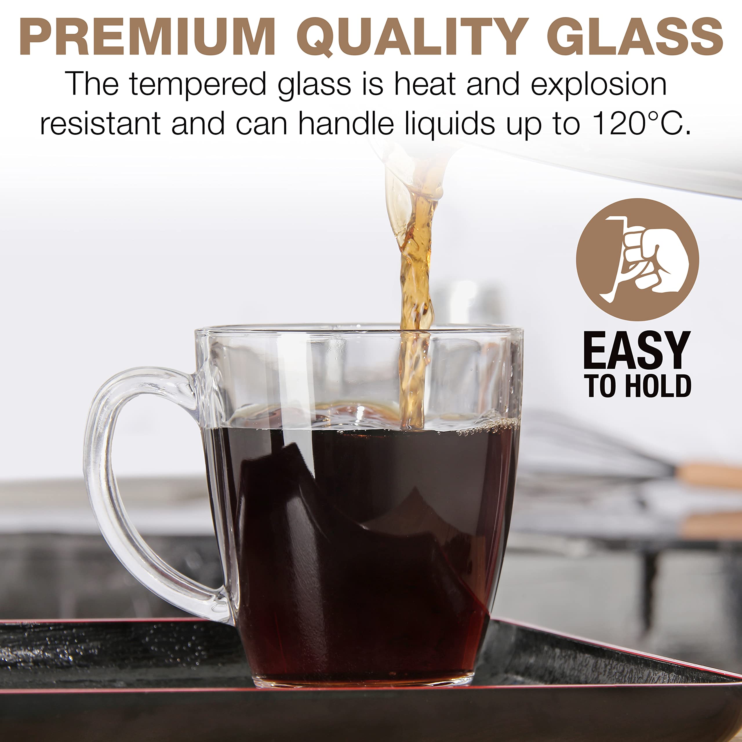 Eparé Clear Glass Coffee Mugs - 12 oz Clear Transparent Tea Cups & Coffee Glasses - Clear Coffee Mugs Set of 2 - Cappuccino Glass Mugs & Cup For Hot Beverages With Handle