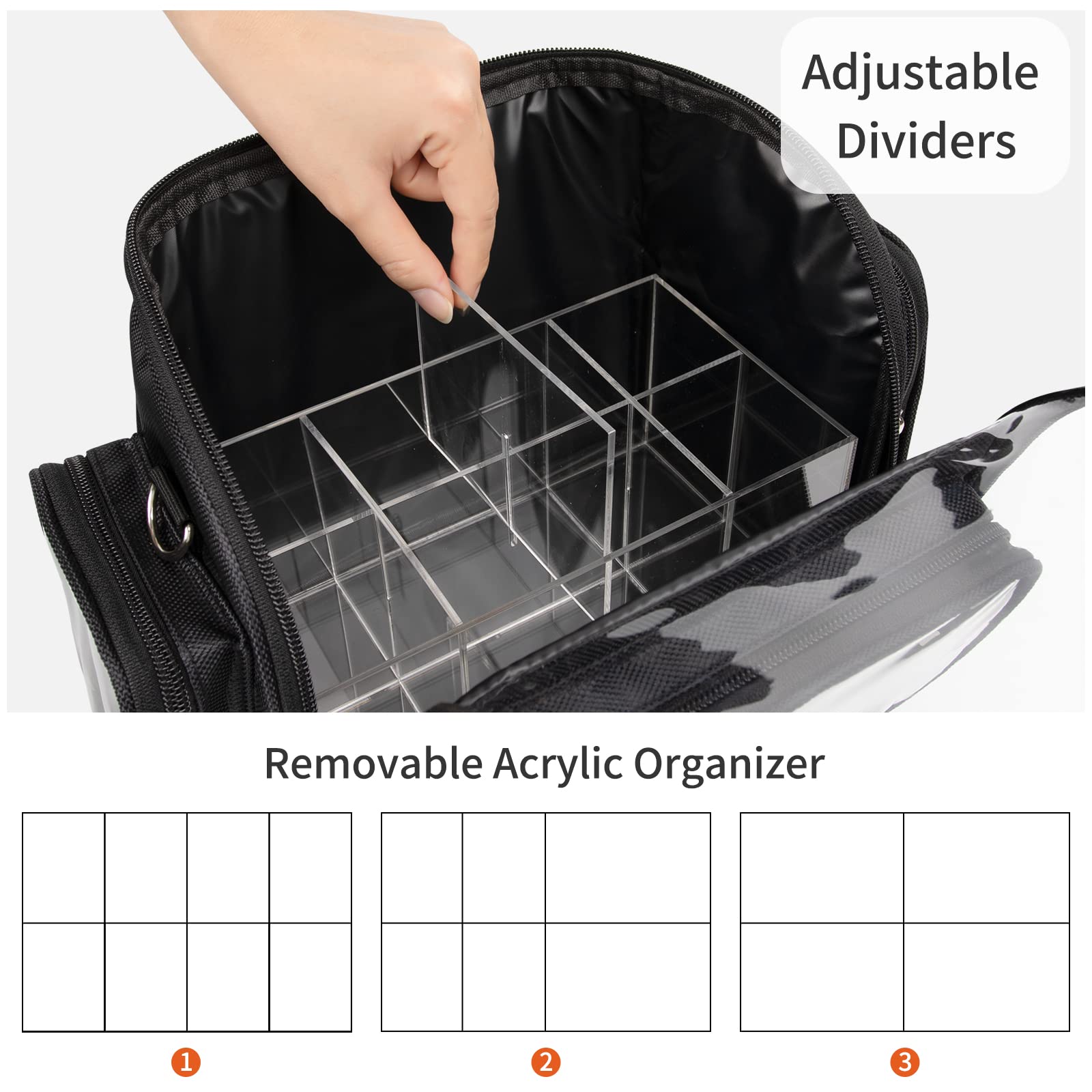 CUBETASTIC Makeup Brush Bag, Professional Makeup Brushes Organizer Case, Cosmetic Storage Bag with Removable Acrylic Holder, Makeup Artist Must Haves with Adjustable Strap and Dividers