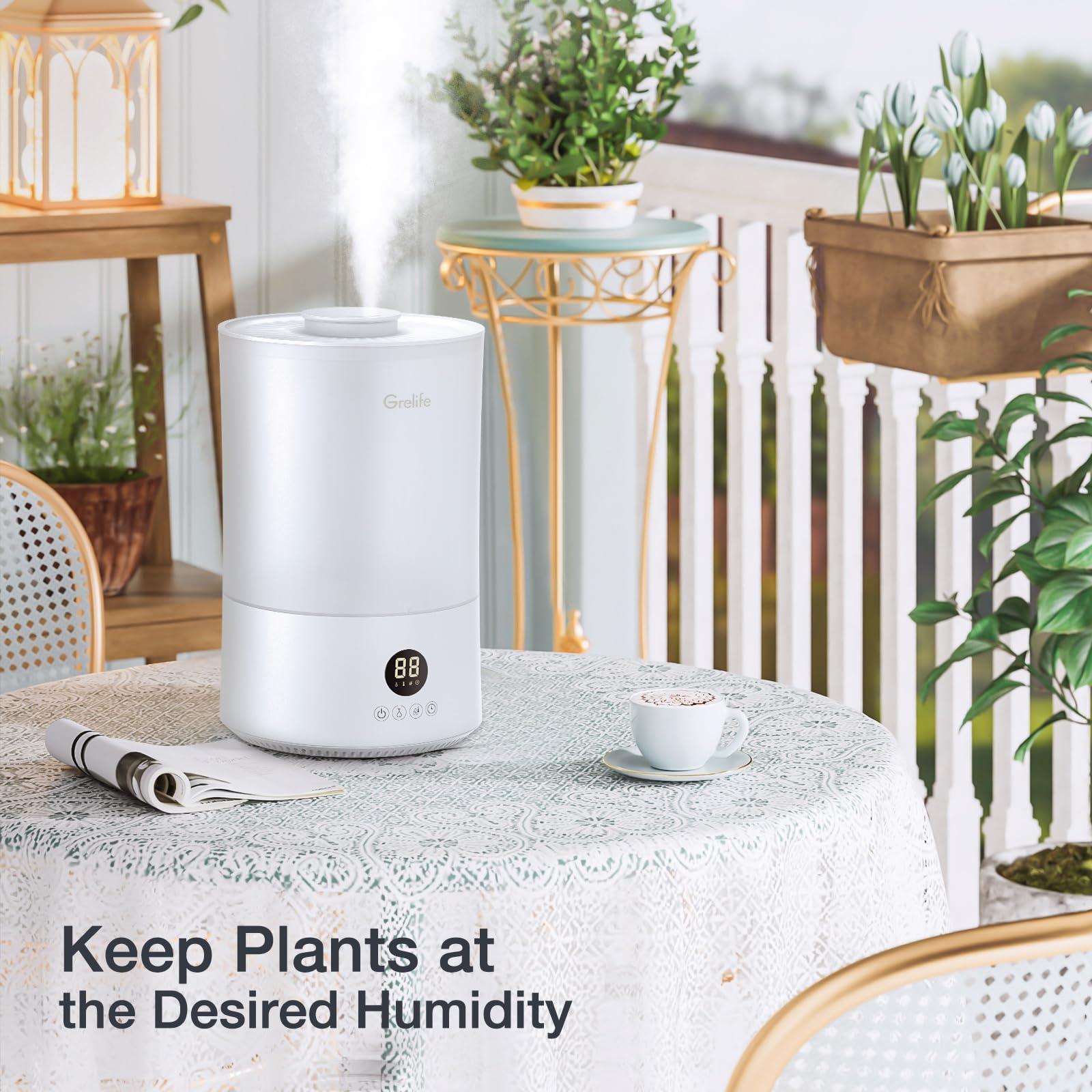 Grelife Humidifiers for Bedroom, 4L Top Fill Cool Mist Humidifier with Night Light, Quiet, Humidistat, Auto Shut-Off, Timer, Easy Clean, Ultrasonic Air Humidifier for Home, Baby Nursery & Plants