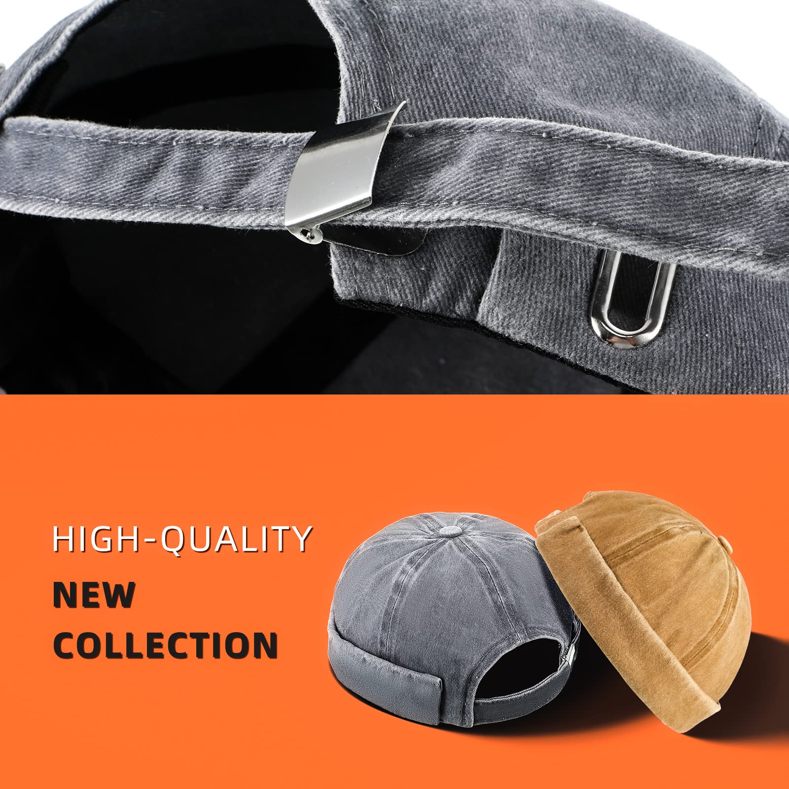 Brimless Hats for Men, 4 Pack Docker Cap Denim No Brim Hat Retro Flip Hat Vintage Rolled Beanie Skullcap, Adjustable
