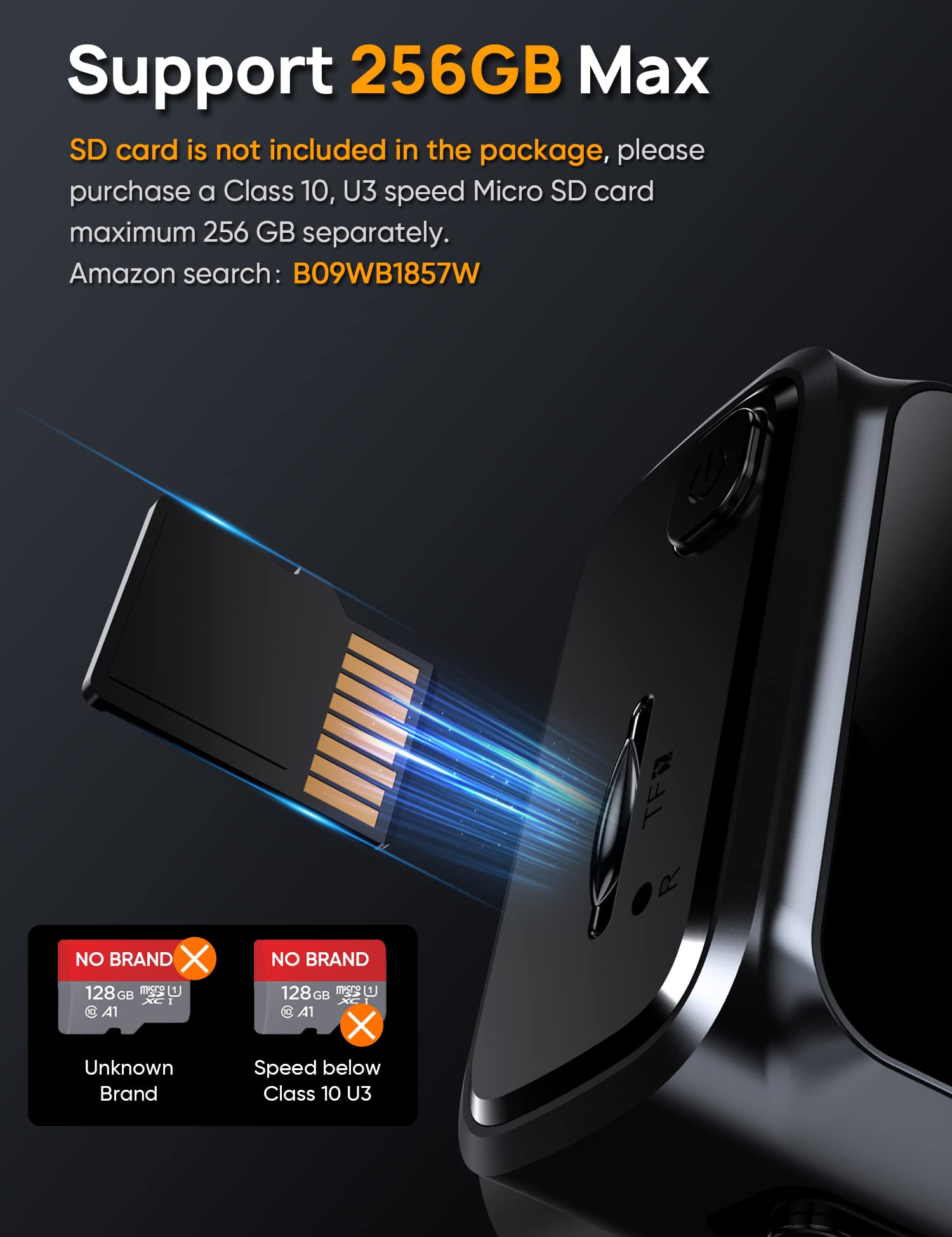 Dash Cam Front and Rear 4K+1080P WiFi Dash Camera for Cars with App, 24 Hours Parking Mode, G-Sensor, Loop Recording, Support 256GB Max