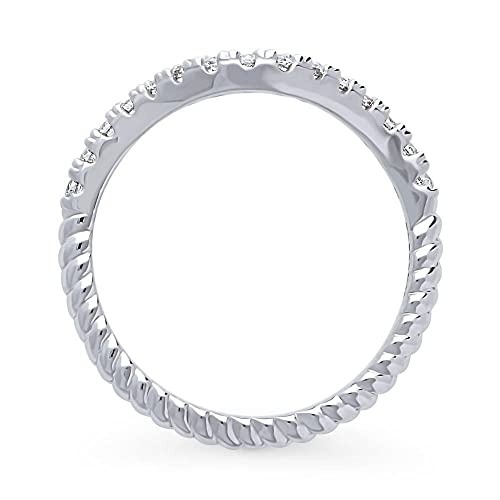 BERRICLE Sterling Silver Woven Wedding Rings Pave Set Cubic Zirconia CZ Wishbone Curved Half Eternity Ring for Women, Rhodium Plated Size 7