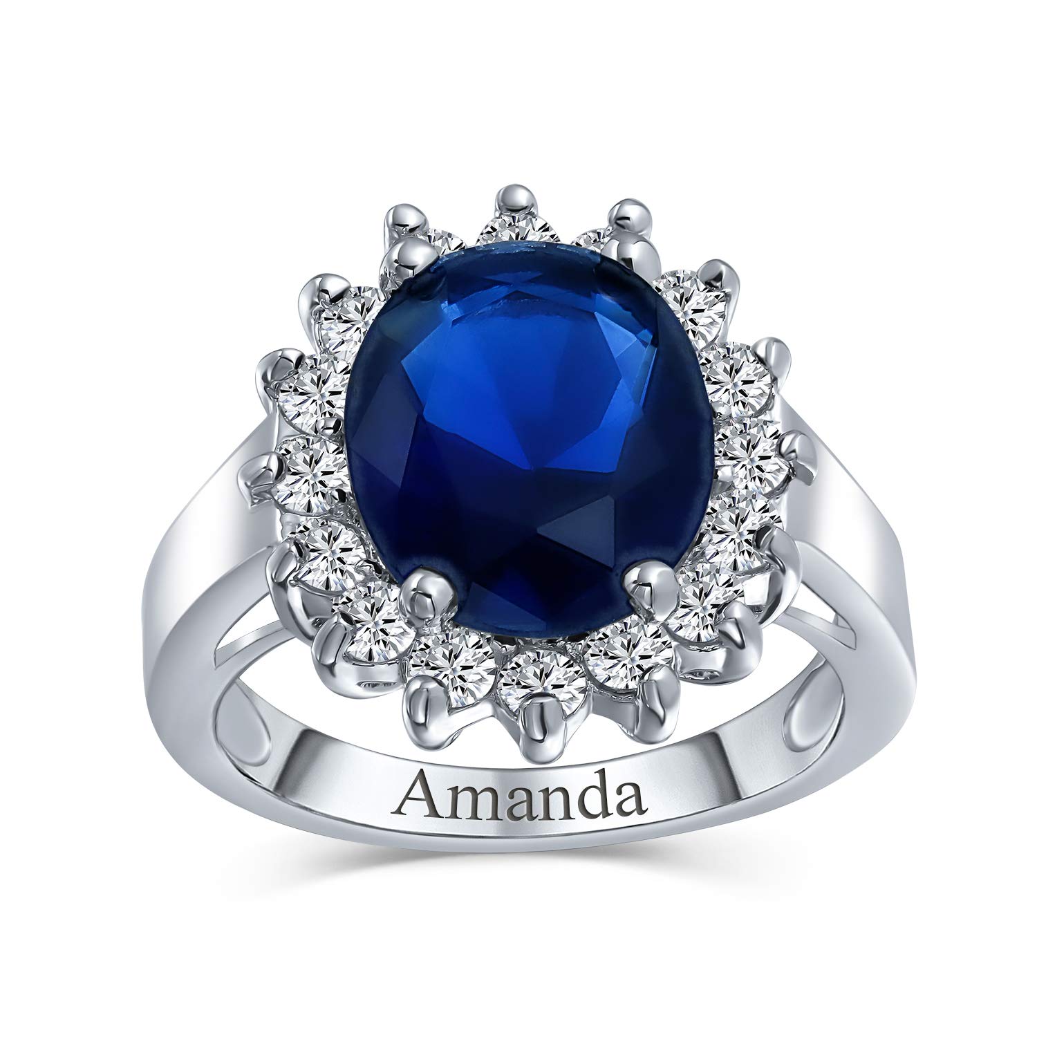 Bling Jewelry Royal Engagement Ring Blue Rhodium Plated,Blue,7