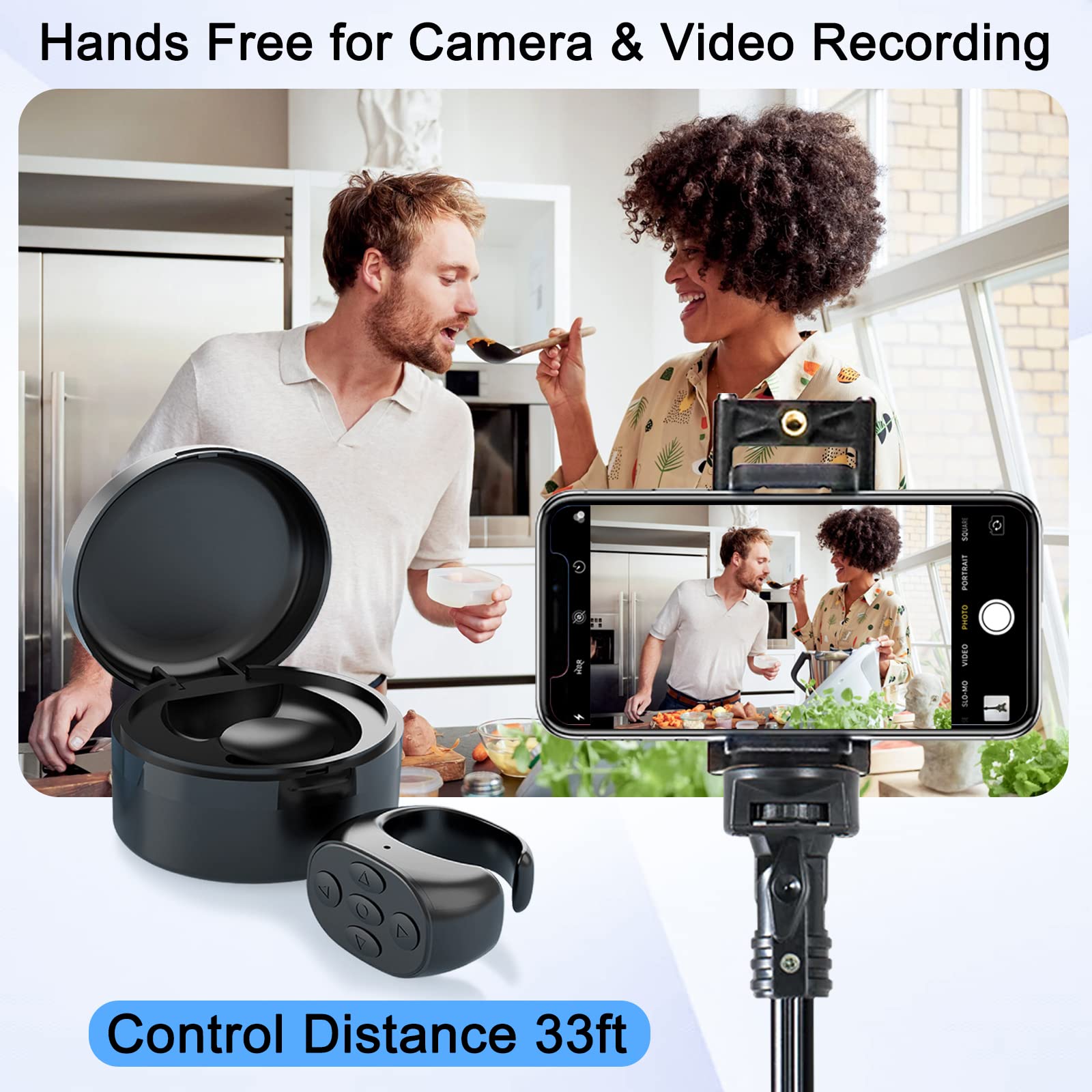 Bluetooths Control for Tiktok,Page Turner for Kindle App and E-Book,Camera Video Remote Recording,Scrolling Ring for Short Video iPhone, iPad, iOS, Android - Black