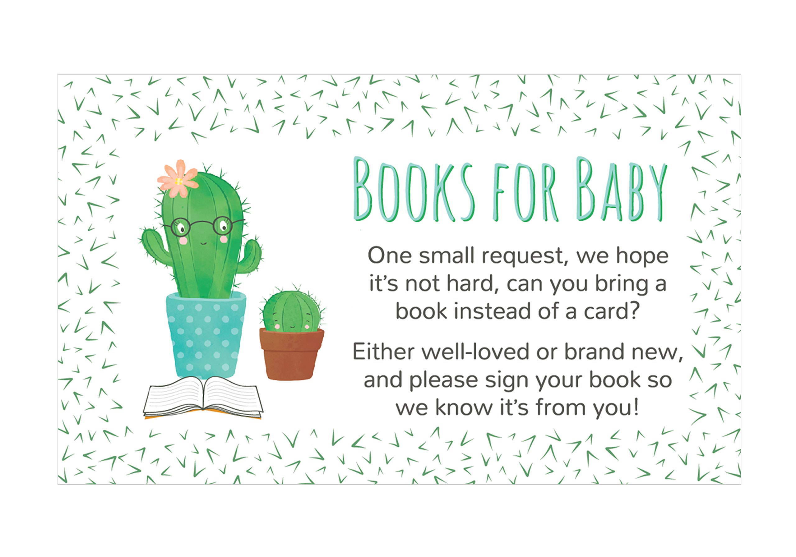 Cactus Book Request Baby Shower Card Inserts - 24 count
