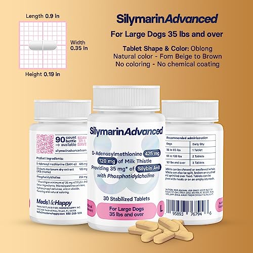 SilymarinAdvanced Liver Health Supplement for Large Dogs Combining S-Adenosylmethionine (Same) and Silybin, Liver Tablets, Cognitive Support, Pet Essentials & Wellbeing, 30 Tablets