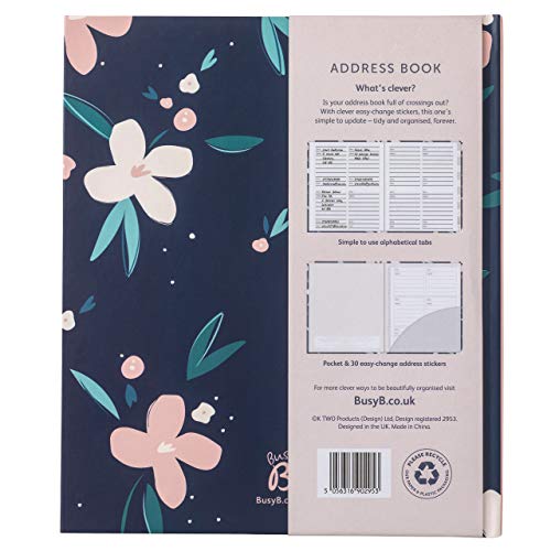 Busy B Large Address Book with Alphabetical tabs, Address Change Stickers & Pocket, Pretty Petals