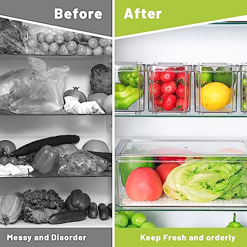 Moretoes 7pcs Rrifgerator Organizer Bins and Drawer Set, Clear Fridge Organization Box with Lids Stackable Fridge Drawer BPA-Free for Food Fruit Vegetable Drinks Kitchen