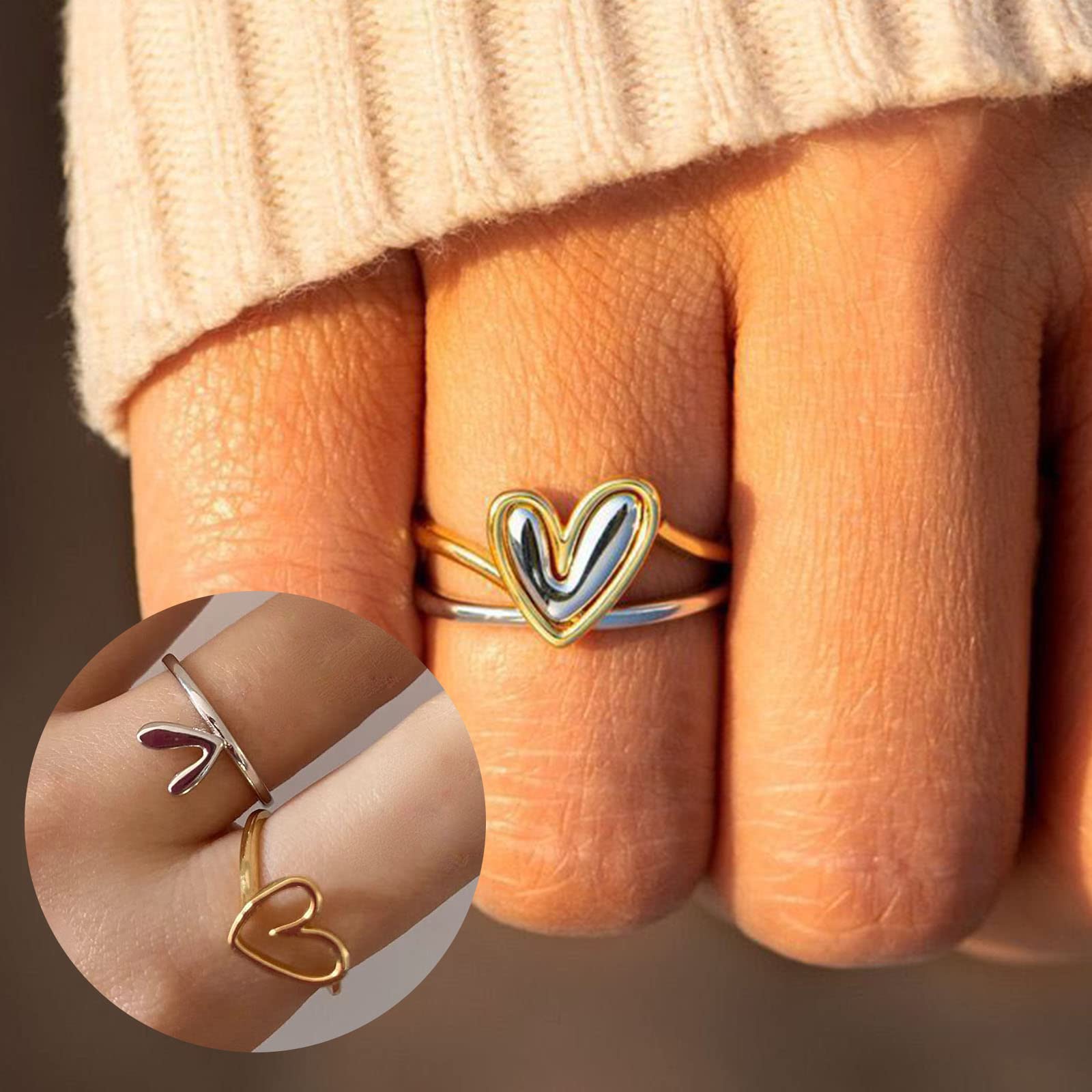 BLUGY for Daughter and Mother Heart Shaped Ring Exquisite Ring Birthday Gift for Mother Gift for Her Female Heart Shaped Ring
