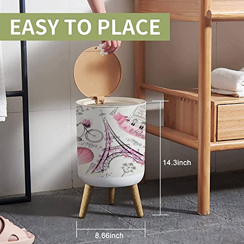 LGCZNWDFHTZ Small Trash Can with Lid for Bathroom Kitchen Office Diaper Paris Symbols Seamless Romantic Travel Paris Bedroom Garbage Trash Bin Dog Proof Waste Basket Cute Decorative, 8.66x14.3inch