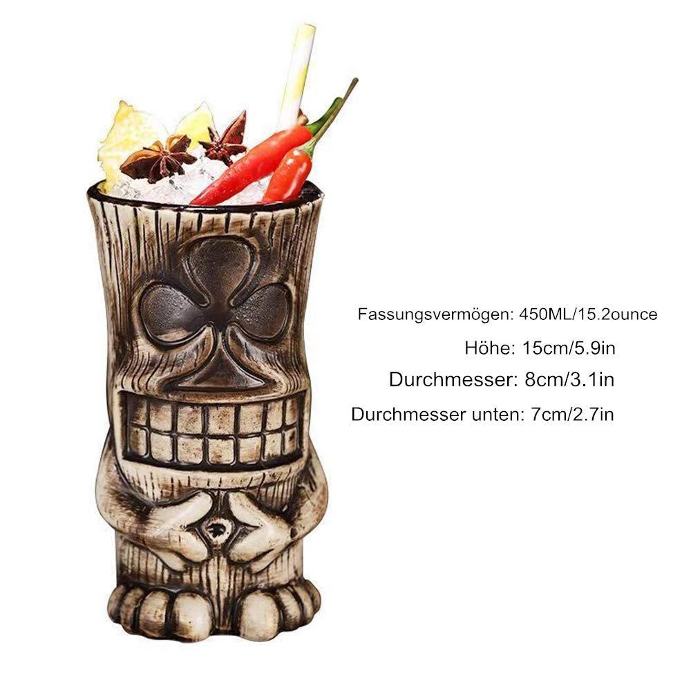 chongjian (450ML) Tiki Mugs Cocktail,Ceramic Tiki Mug for Exotic Cocktail Glasses,Tiki Bar Professional Hawaiian Party Barware - Great Home Bar Present idea