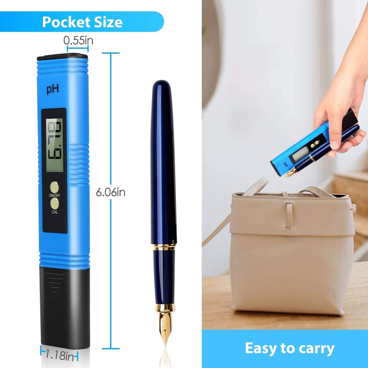Digital PH Meter, PH Meter 0.01 Resolution Pocket Size High Accuracy Water Quality Tester,Accuracy Pocket Size with 0-14 PH Measurement Range,Suitable for Aquariums, Swimming Pools