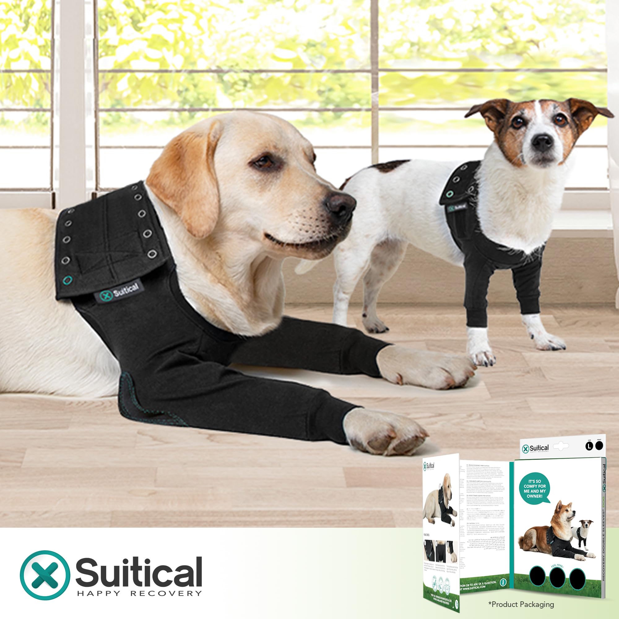 Suitical Recovery Sleeve for Dogs | Double Sleeve Front Leg Protection After Surgery | Dog Sleeve to Stop Licking | Chest Circumference 25.2”- 33.1” | Sleeve Length 13.8” | L | Double Sleeve