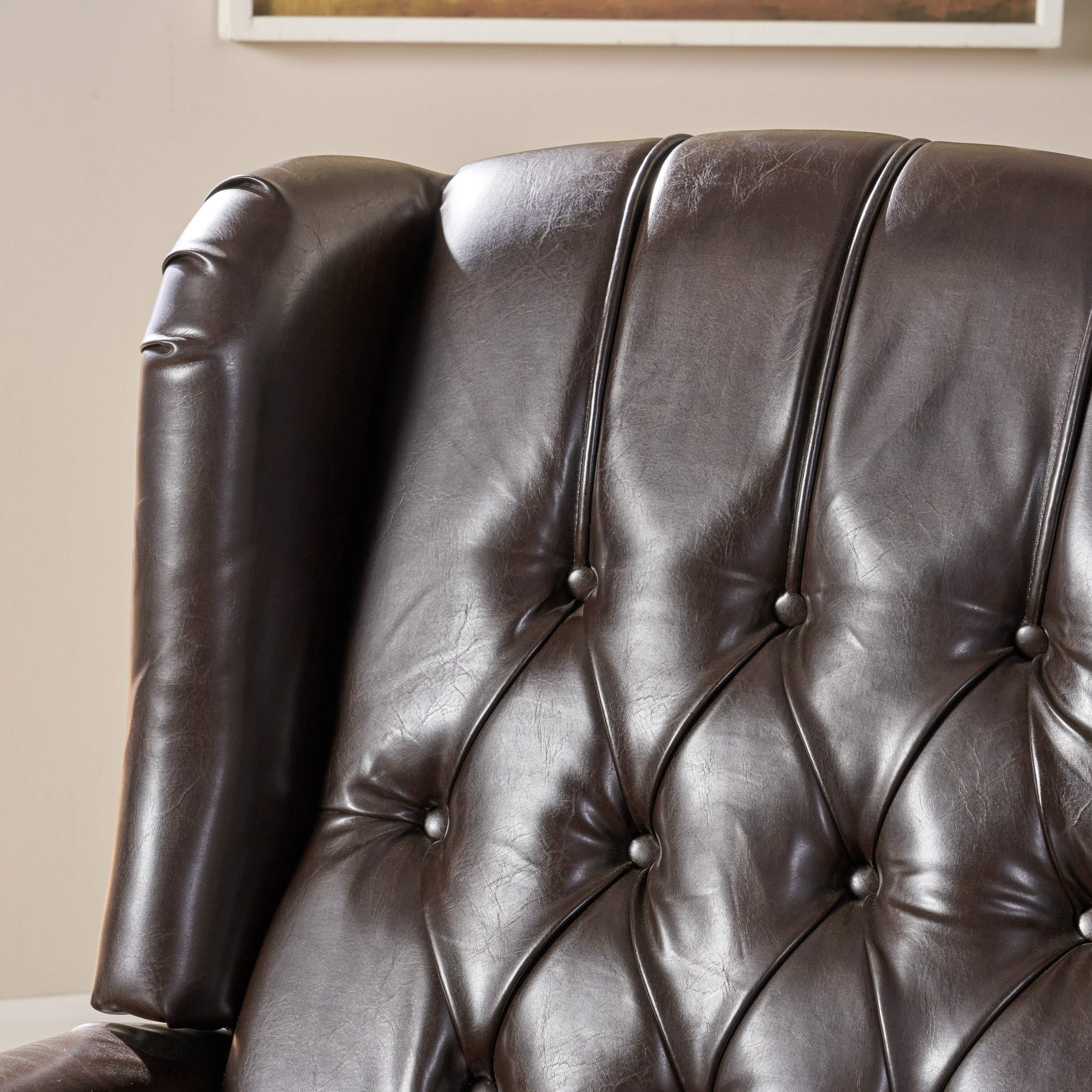 Christopher Knight Home GDFStudio Elizabeth Tufted Bonded Leather Recliner, Vintage Reclining Reading Armchair, 28.5D x 34.5W x 41H in, Brown