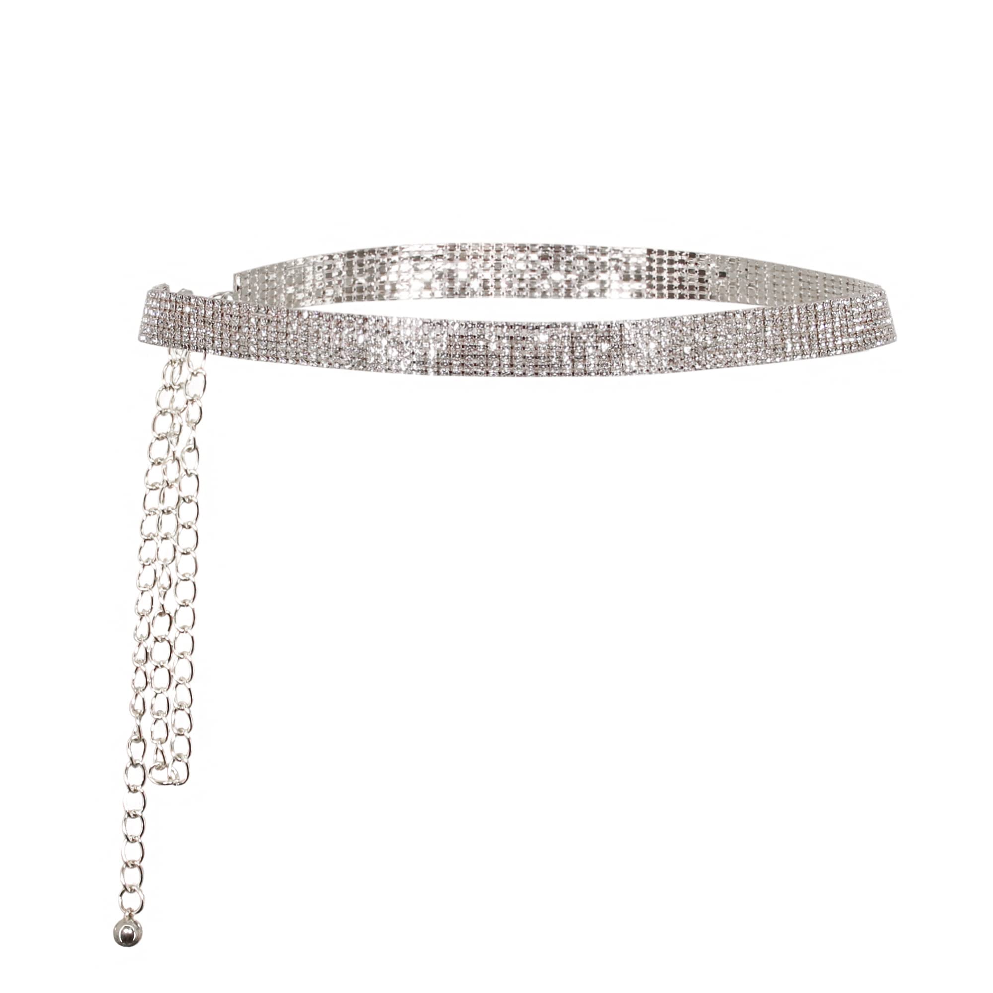 jascaela Women's Crystal Belt Metal Waist Chain Sparkle Rhinestone Decorated Skinny Waistband Dress Accessories Silver