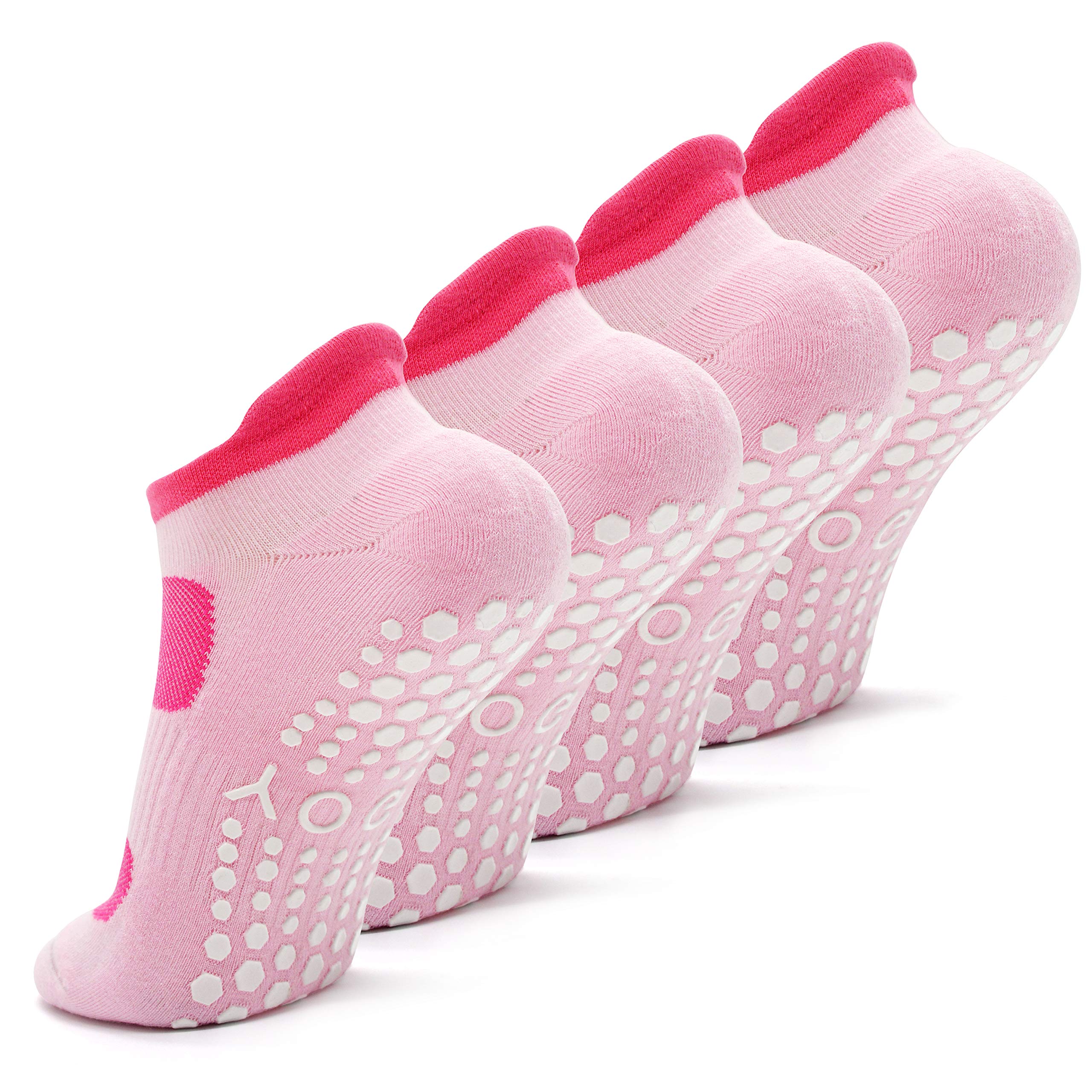 Busy Socks Trampoline Yoga Grip Socks for Women Non Slip, Pilates Althletic Moisture Wicking Slipper Socks for Kickboxing,2 Pairs,Pink