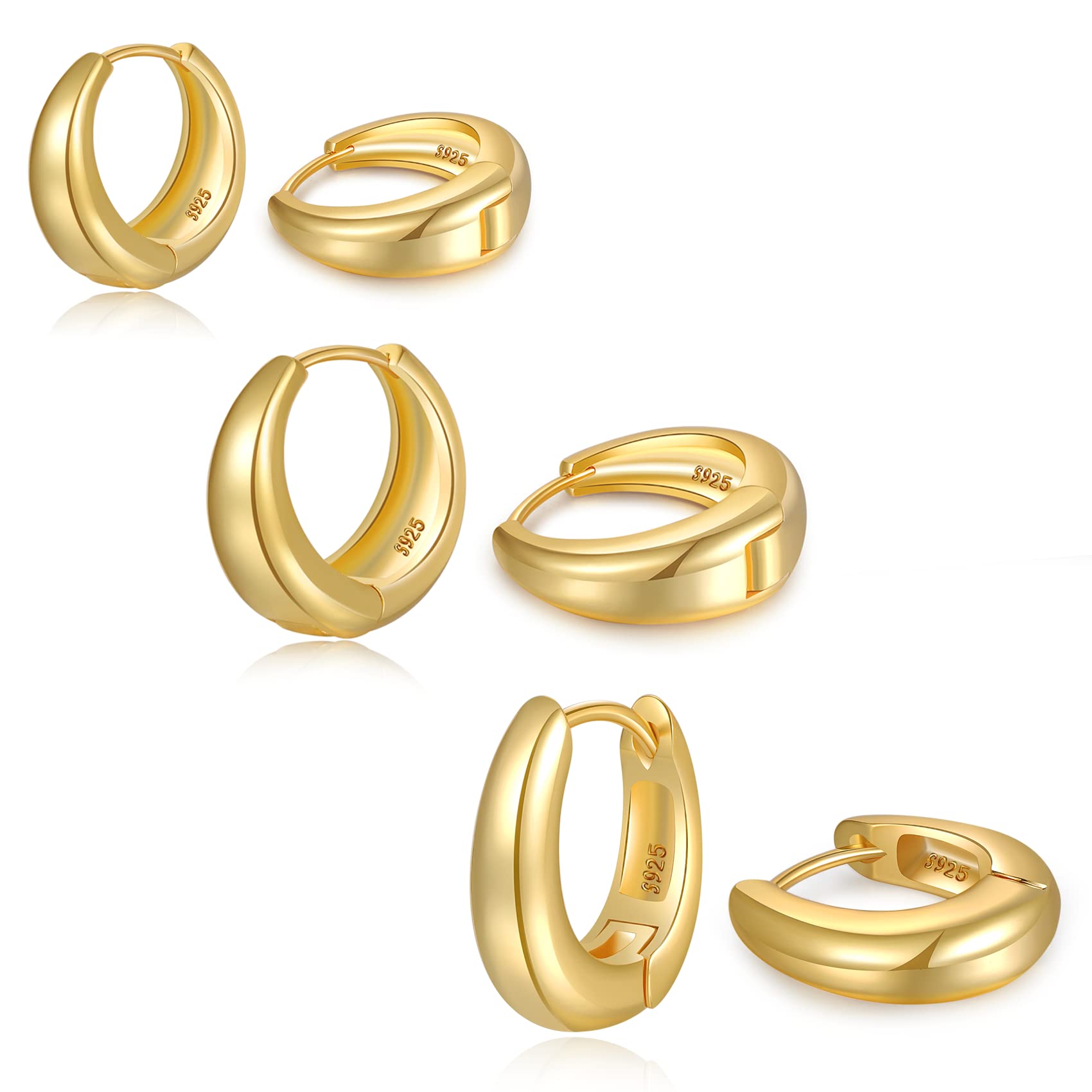 BMMYE Chunky Gold Hoops Small Huggie Earrings for Women, Thick Silver Hoop Earrings Set Hypoallergenic Earrings
