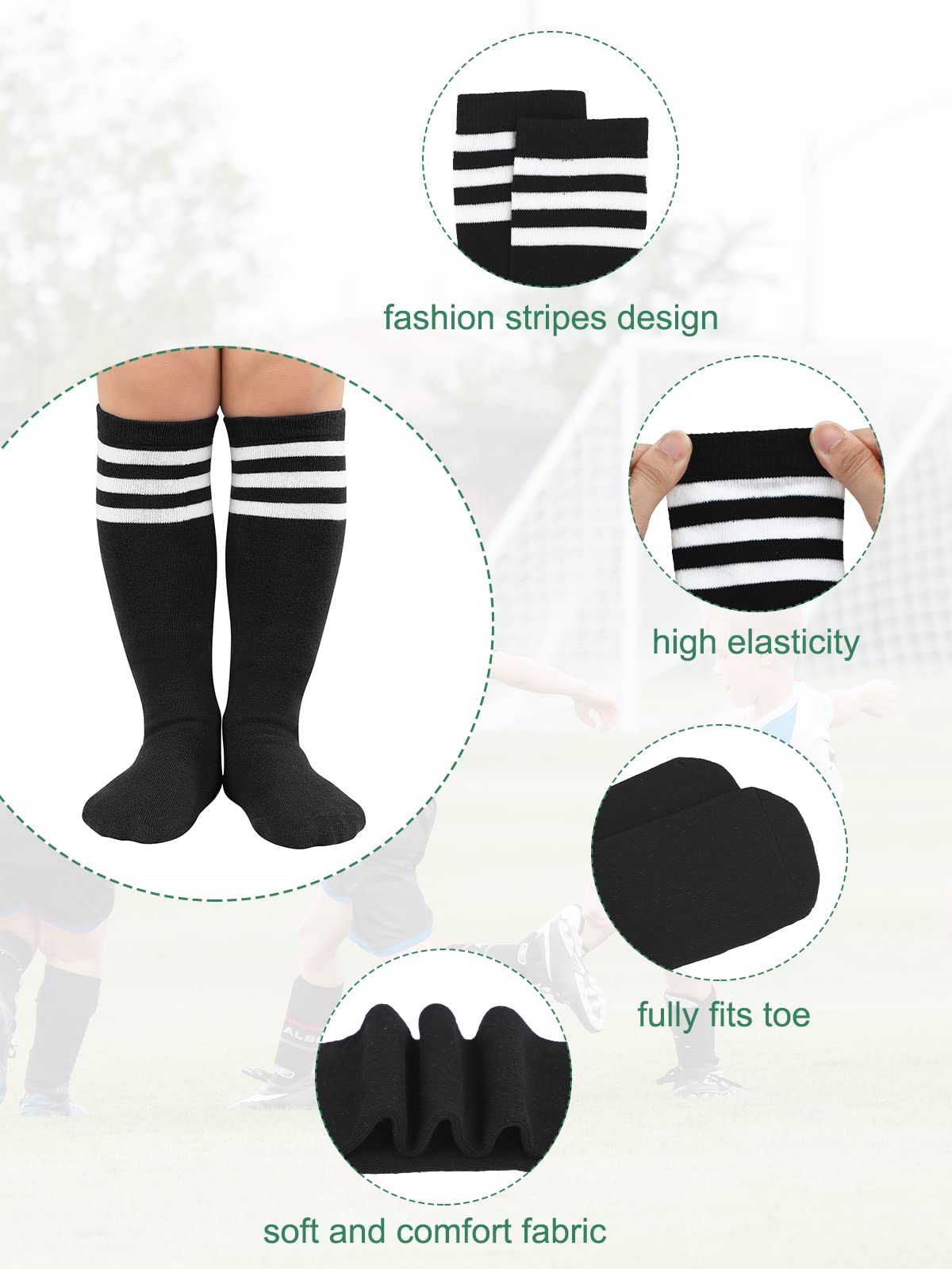 Kids Soccer Socks Toddler Knee High Tube Socks Three Stripes Cotton Uniform Sports Stocking Kids Visor Cap