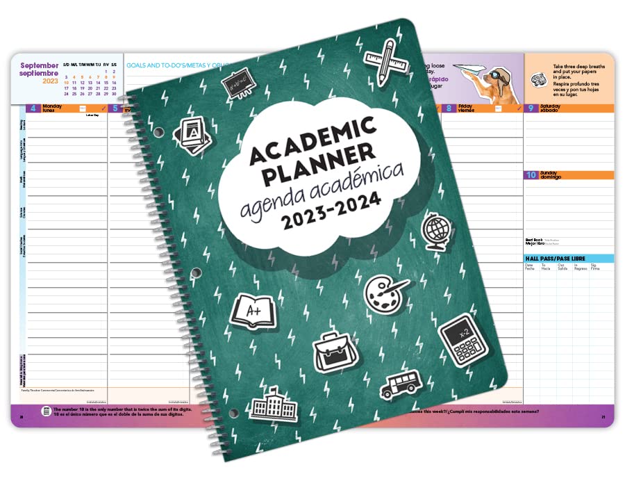 Dated Bilingual Middle High School Student Planner for the 2023-2024 Academic School Year, Large (8.5" by 11") Matrix Style Datebook with Classic Bilingual Middle Matrix Cover