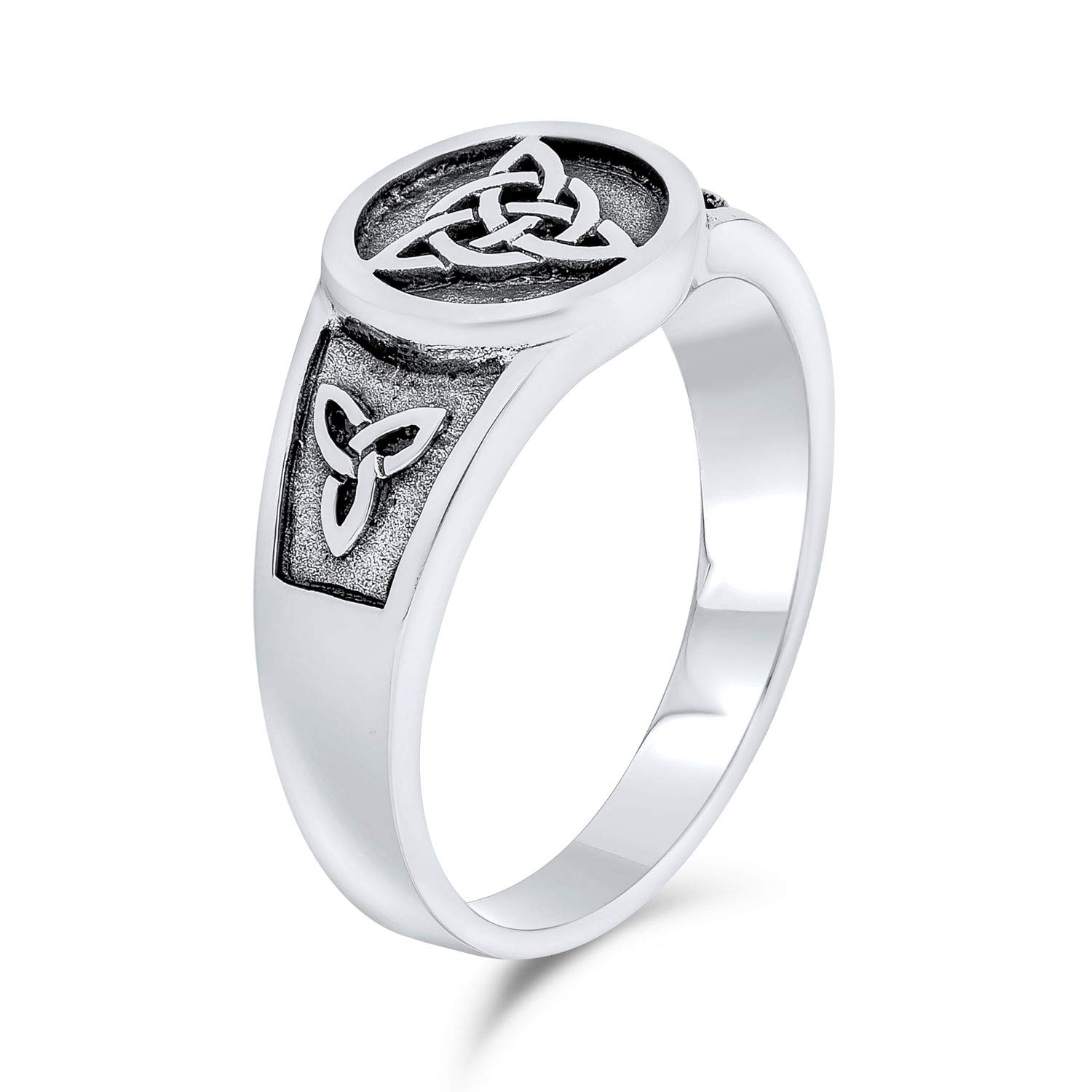 Bling Jewelry Personalized Unisex Ancient Viking Celtic Infinity Trinity Knot Triquetra Signet Ring for Women Oxidized .925 Sterling Silver Customizable