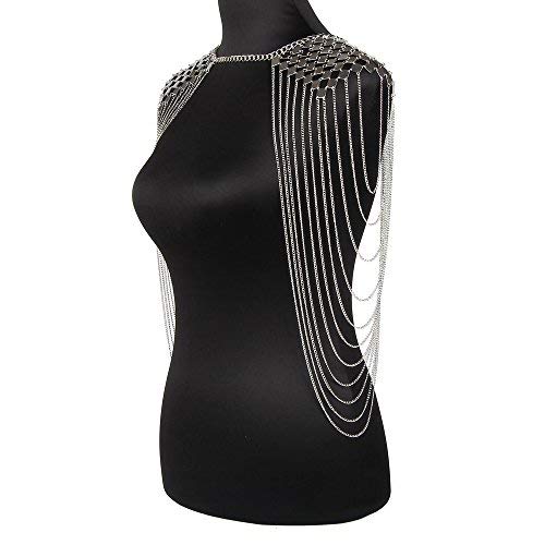 Beauty7 Harness Bikini Body Link Epaulet Shoulder Chain Necklace Collar Dangling Tassel Silver Tone