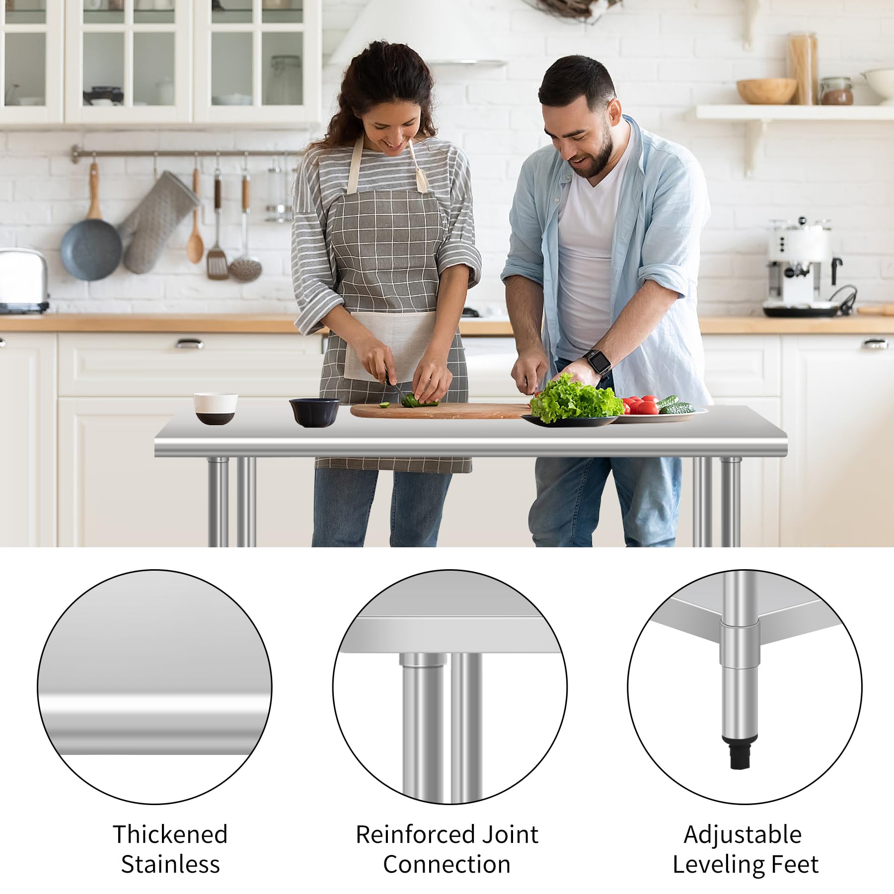 BLKMTY Kitchen Table Stainless Steel Table for Prep & Work 24" D x 48“W Dining Table Metal Commercial Work Table with Adjustable Under Shelf for Restaurant Home and Hotel Work Table
