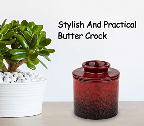 Pottery Butter Keeper Crock Butter Crock Red French Butter Dish Butter Crock For Counter With Water Ceramic Butter Holder Cup To Leave On Counter