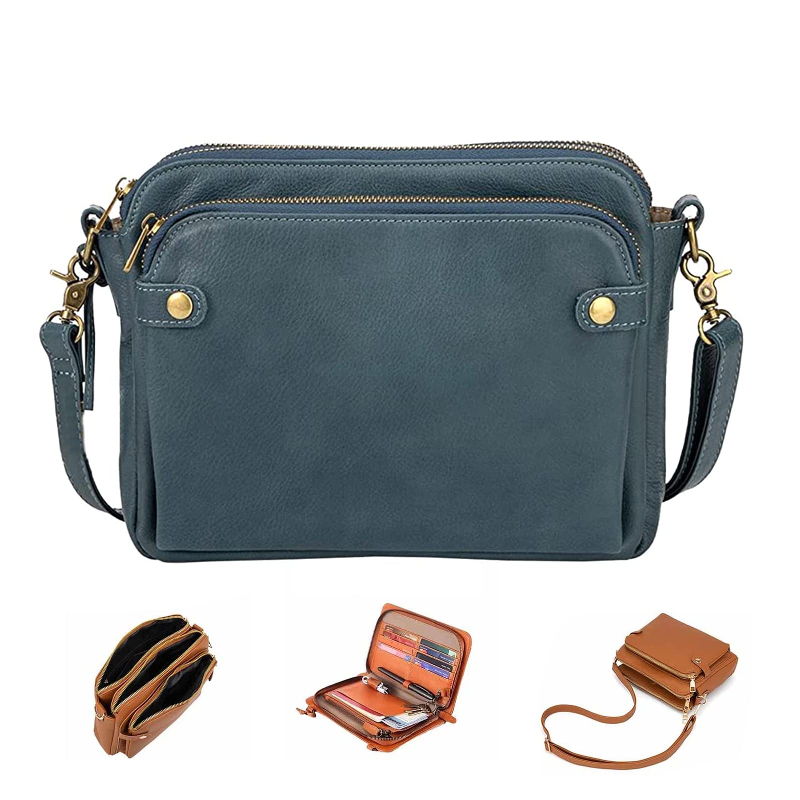 BOBOROI Crossbody Leather Shoulder Bags and Clutches for Women, Women's Purses and Handbags Small Size, Multiple Compartments (blue)