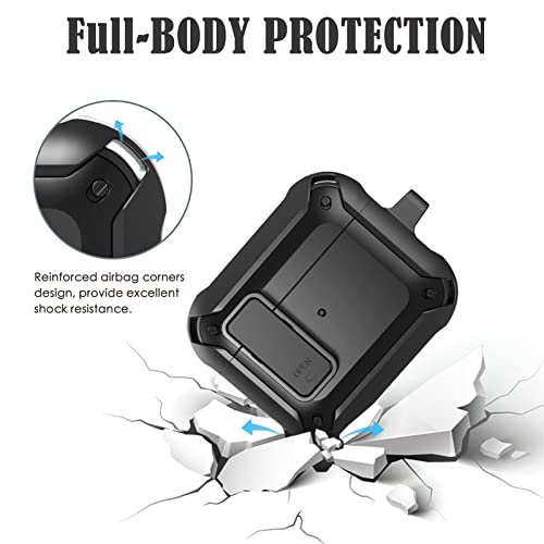doeboe for AirPods 3rd Generation Case, Cover for AirPod 3 Generation Charging Case, Lock Lid Cover with Sturdy Keychain Supports Wireless Charging for Man Woman [LED Visible] (Black)