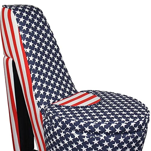 HomeRoots American Flag Wood/Faux Suede Red White and Blue Patriotic Print 1 High Heel Shoe Storage Chair