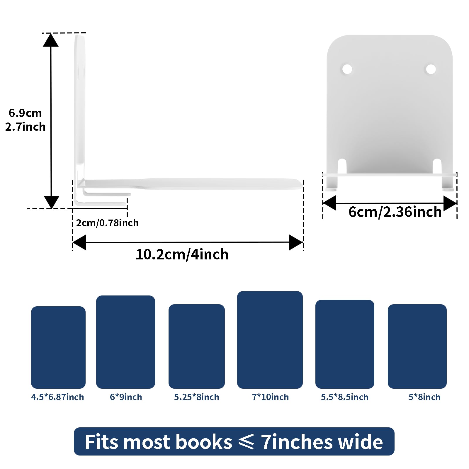 E-Senior Invisible Floating Bookshelves Set of 2, White Wall Mounted Bookshelf, Heavy-Duty Book Organizers, Iron Hanging Shelves for Bedroom, Living Room, Kitchen, Office
