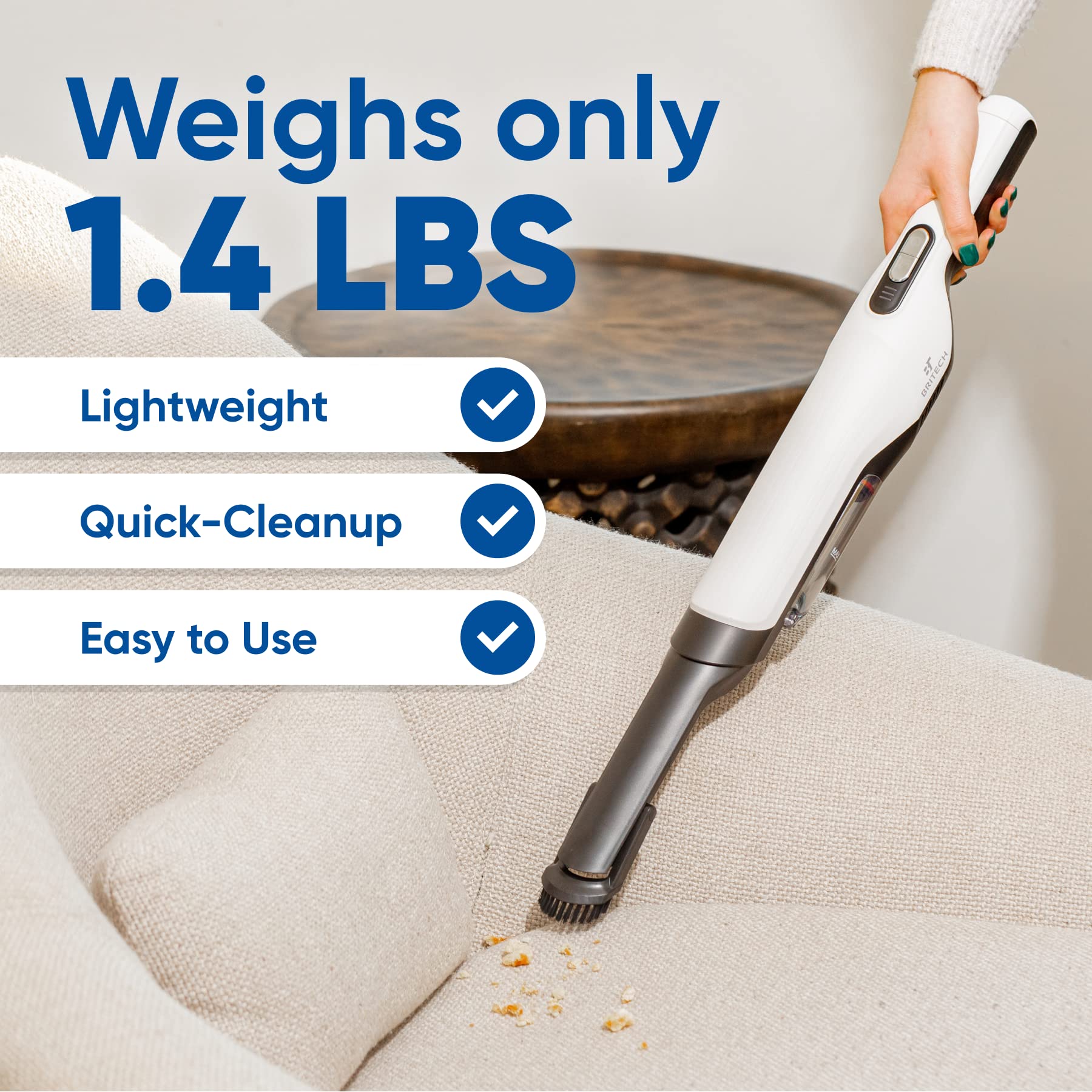 BRITECH Cordless Lightweight Stick Vacuum Cleaner, 300W Motor for Powerful Suction 40min Runtime, LED Display Screen & Headlights, Great for Carpet Cleaner, Hardwood Floor & Pet Hair (Red)