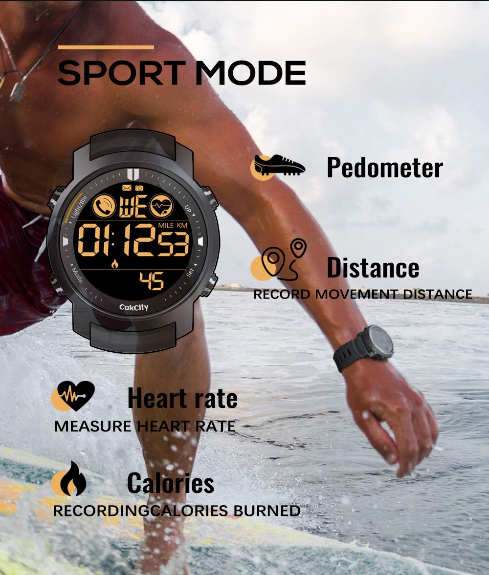 CakCity Mens Digital Sport Watches for Men Wrist Watches with Heart Rate, Pedometer, Steps Tracker