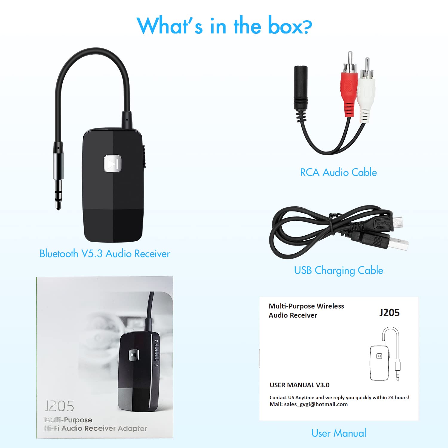 Giveet Bluetooth V5.3 Receiver for Home Stereo, Wireless Audio Adapter for Speaker/Home/Car Stereo Music Streaming Sound System, Support 3.5mm AUX RCA Jack, 20 Hours Playtime, Dual Devices Connection