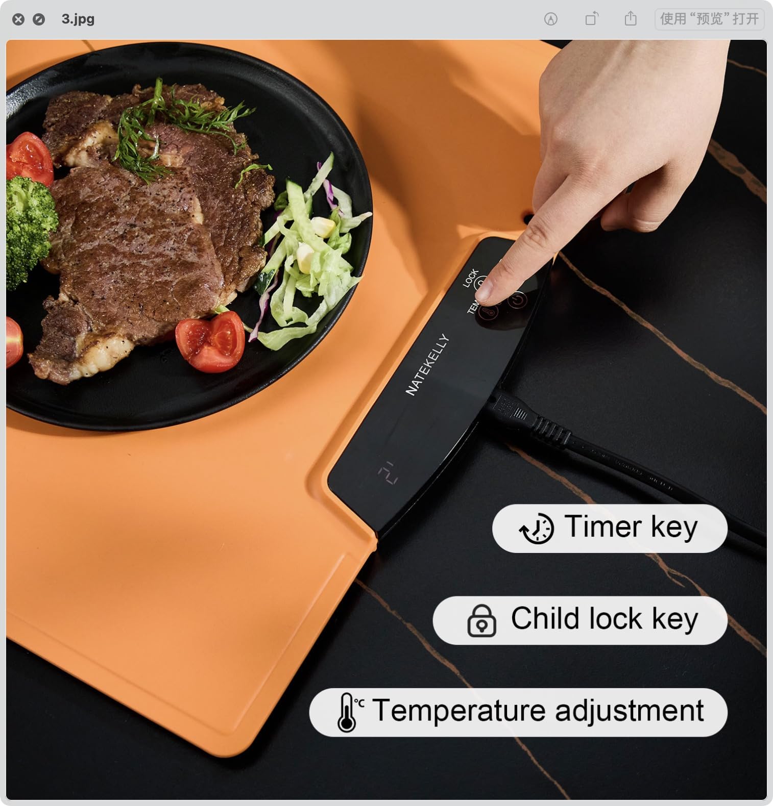 Electric Food Warming Tray, Silicone Heating Mat with Temperature Settings, Portable Foldable Roll Up Heating Pad for Parties, Buffet, Countertop (Orange)