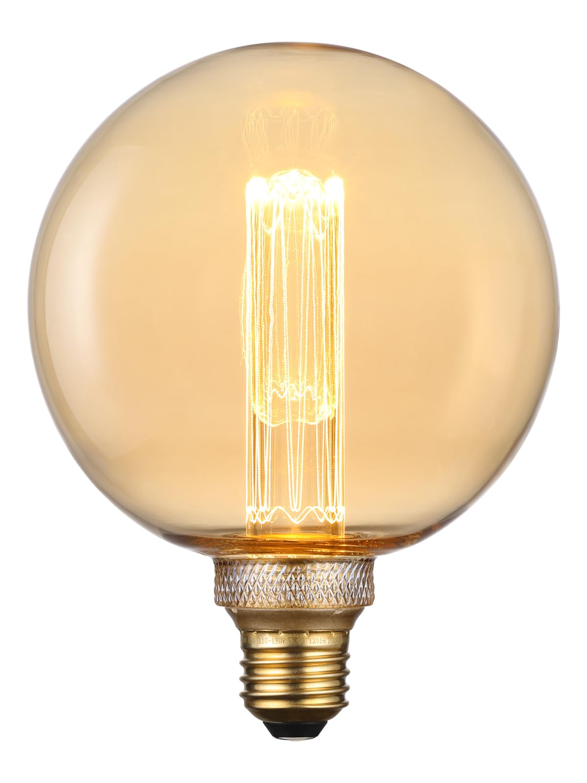 ESCENA Artist Series LED Globe Decorative Light Bulb 3.5W, G125 Round Edison Bulbs Dimmable, Virtual Filament Vintage Edison Bulb, Amber, E26 Medium Base, 2000K Soft Warm, UL Listed