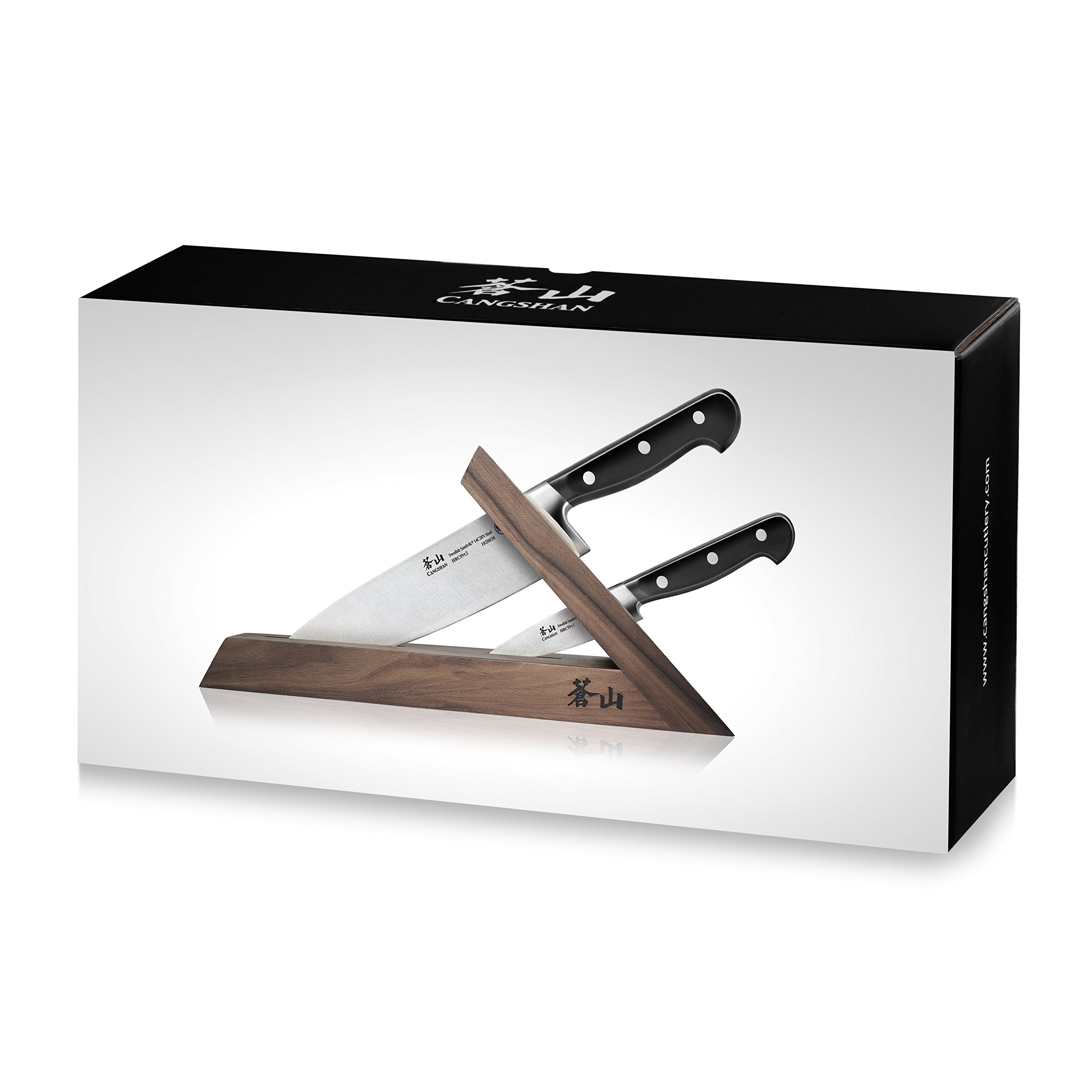Cangshan TV2 Series 1021585 Swedish 14C28N Steel Forged 3-Piece TAI Knife Block Set, Walnut