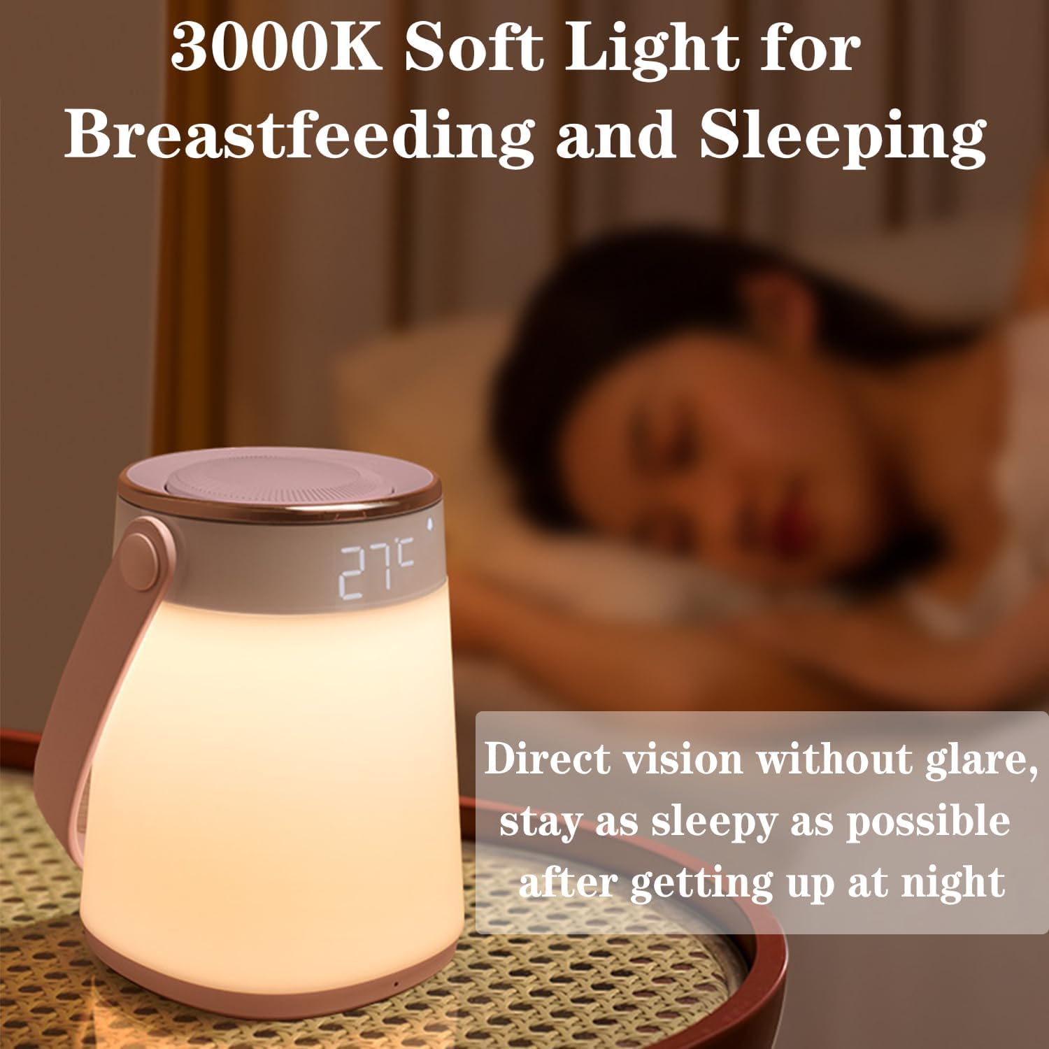 Lotuze Night Light Dimmable for Kids, Rechargeable Portable Touch Lamp with Alarm Clock, Nursery Night Light with Time and Temperature Display for Bedroom, Nursery