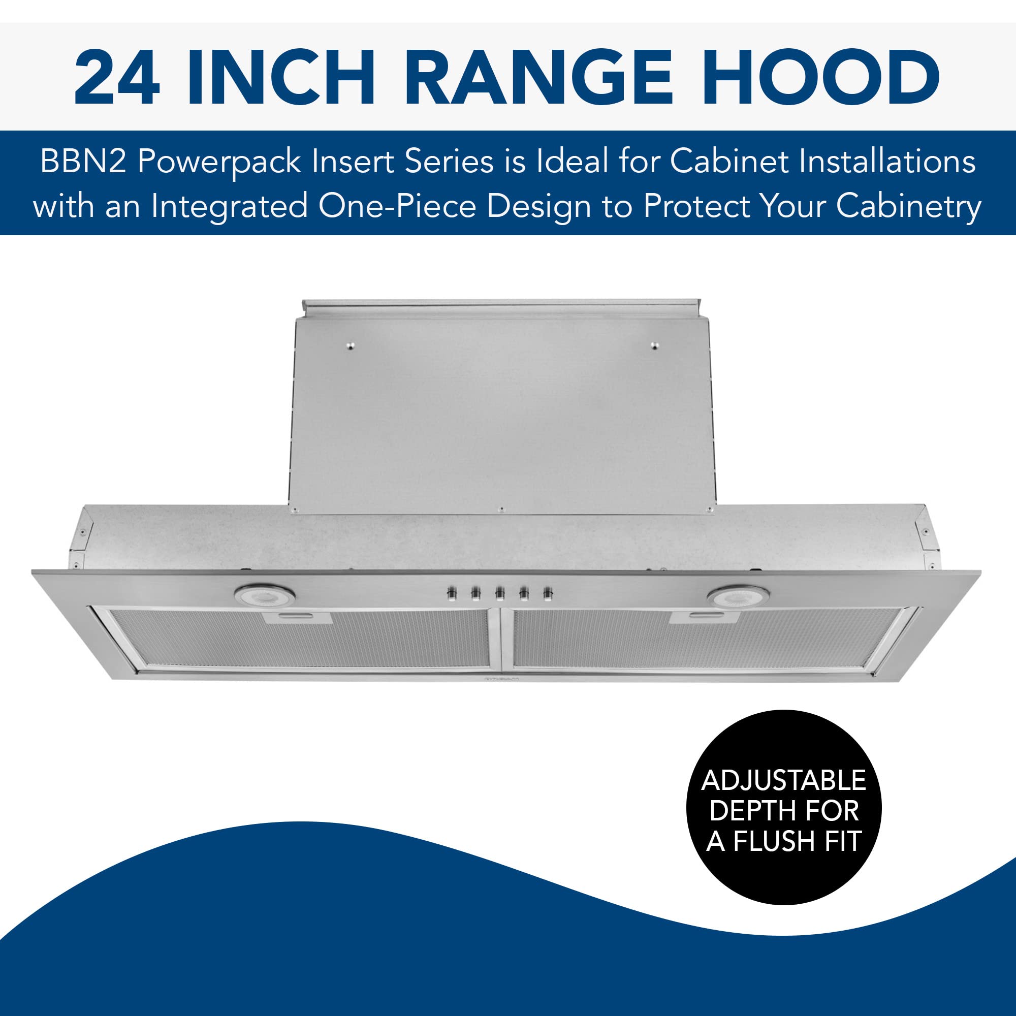 Broan- NuTone BBN1243SS Custom Built Insert with 2-Speed Exhaust Fan and Light, 300 Max Blower CFM, Stainless Steel, 24-Inch Range Hood Power Pack