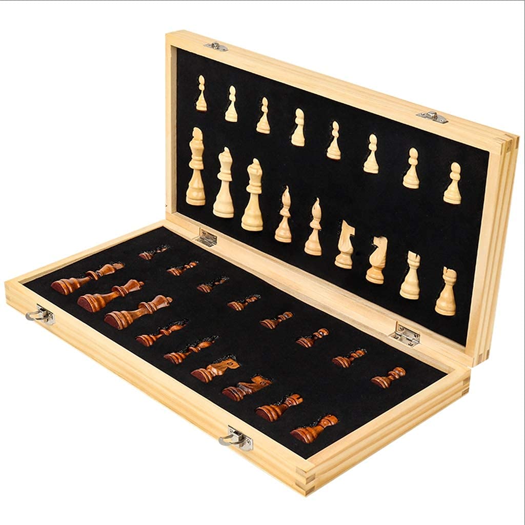 Chess Set Wooden Magnetic Set with Portable Folding Chessboard for Study Family Party Game