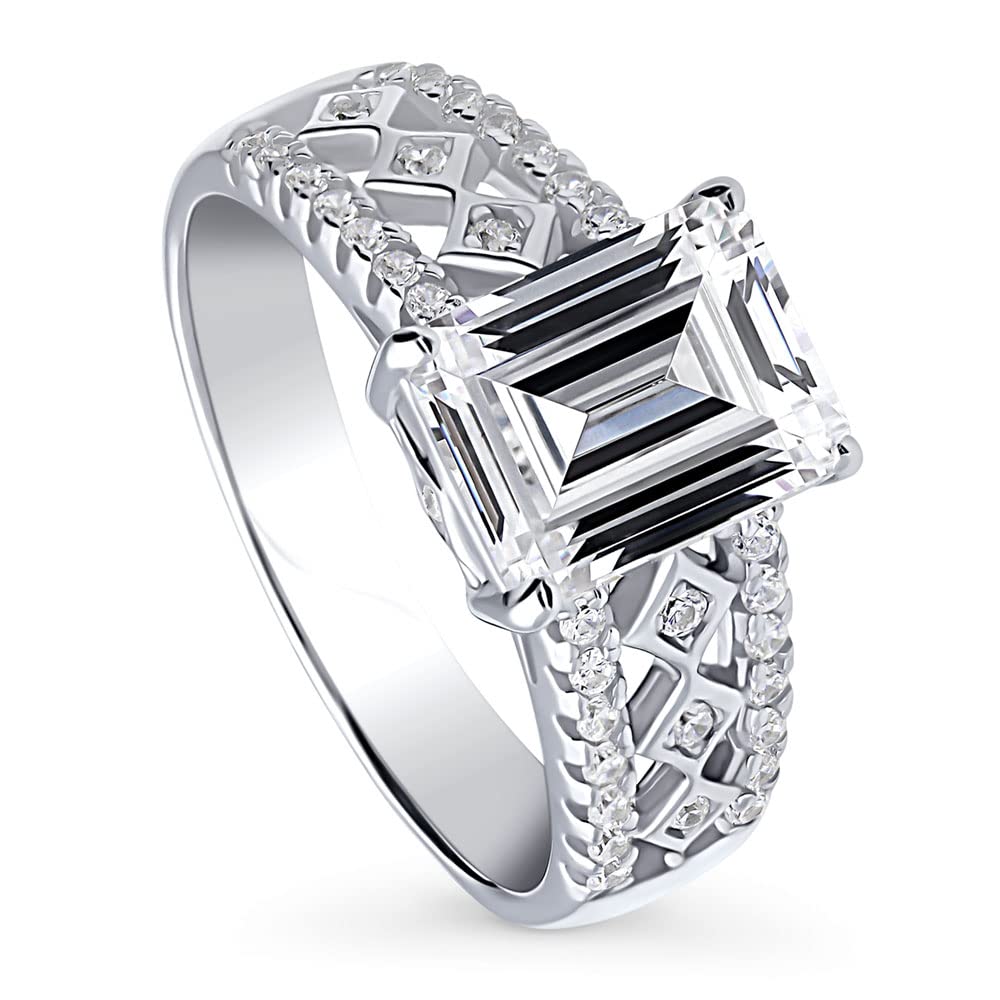 BERRICLE Sterling Silver Art Deco Cubic Zirconia CZ Fashion Ring for Women, Rhodium Plated Size 7