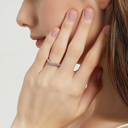 BERRICLE Sterling Silver Woven Wedding Rings Curved Band for Women, Rhodium Plated Size 6