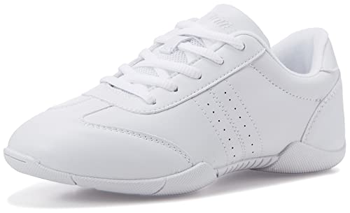 BAXINIER Youth Girls White Cheerleading Dancing Shoes Athletic Training Tennis Walking Breathable Competition Cheer Sneakers - White 2 Little Kid
