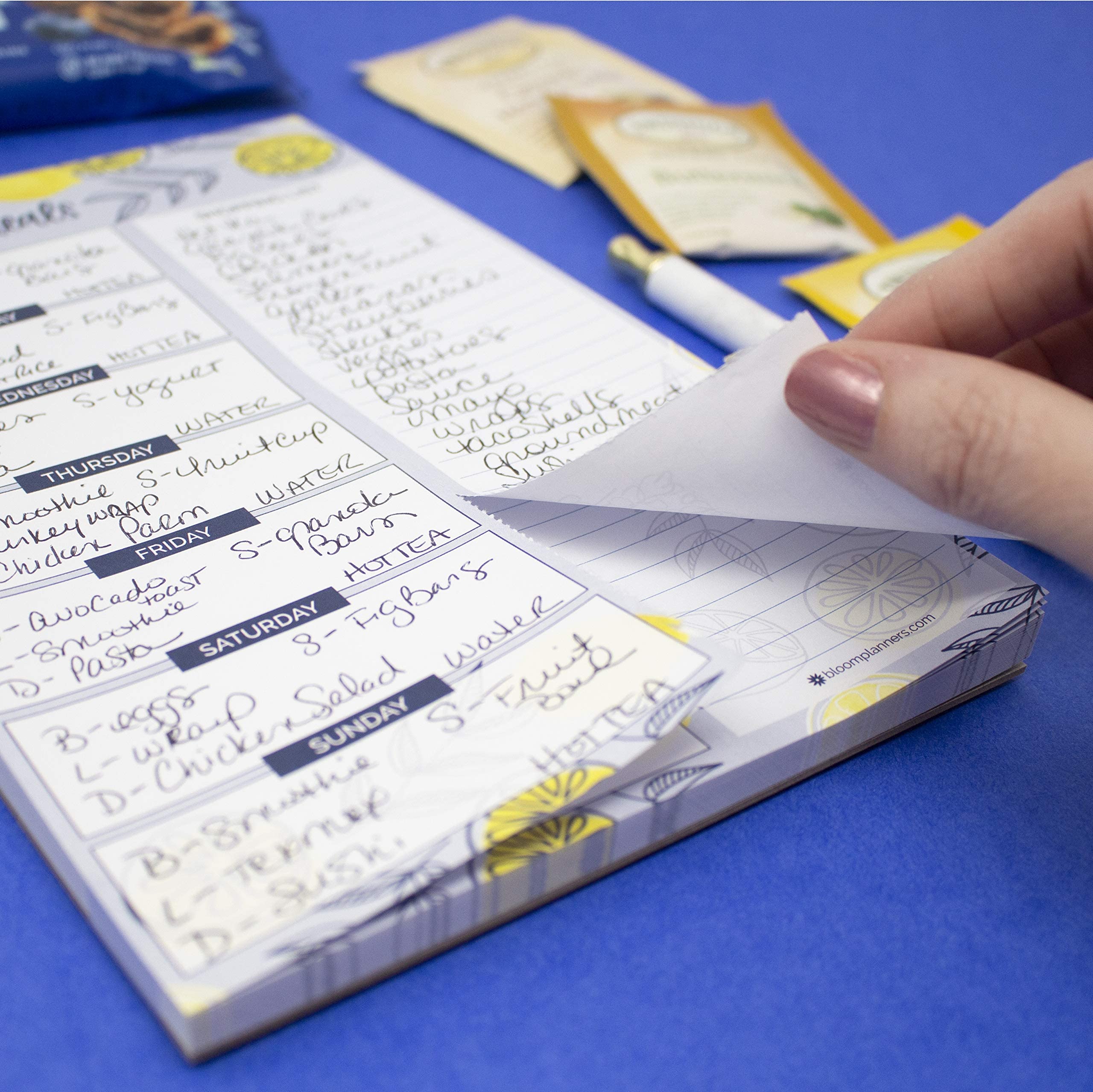 bloom daily planners Weekly Magnetic Meal Planning Pad for Fridge with Tear-Off Grocery Shopping List - Hanging Food/Menu Organizer Notepad with Magnets - 6β x 9" - Lemons
