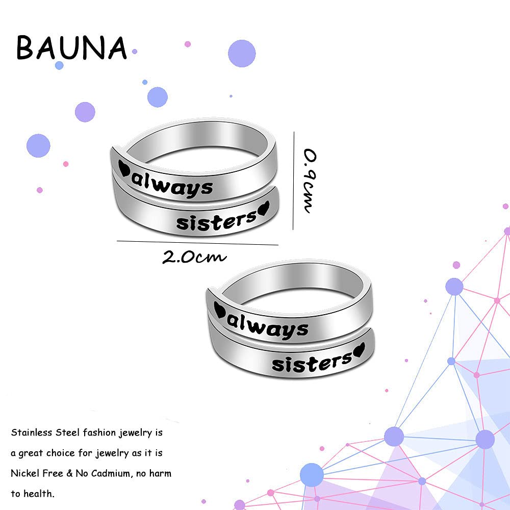BAUNA 2PCS Best Friends Rings Pinky Promise Adjustable Spiral Wrap Twist Ring Always Sisters for Family Twins Sisters (Twin Sisters Rings)